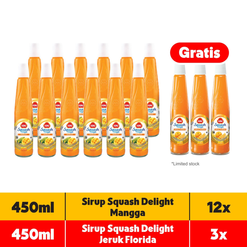 Jual ABC Sirup Squash Delight Mangga 450 ml - Multi Pack 12 pcs ...