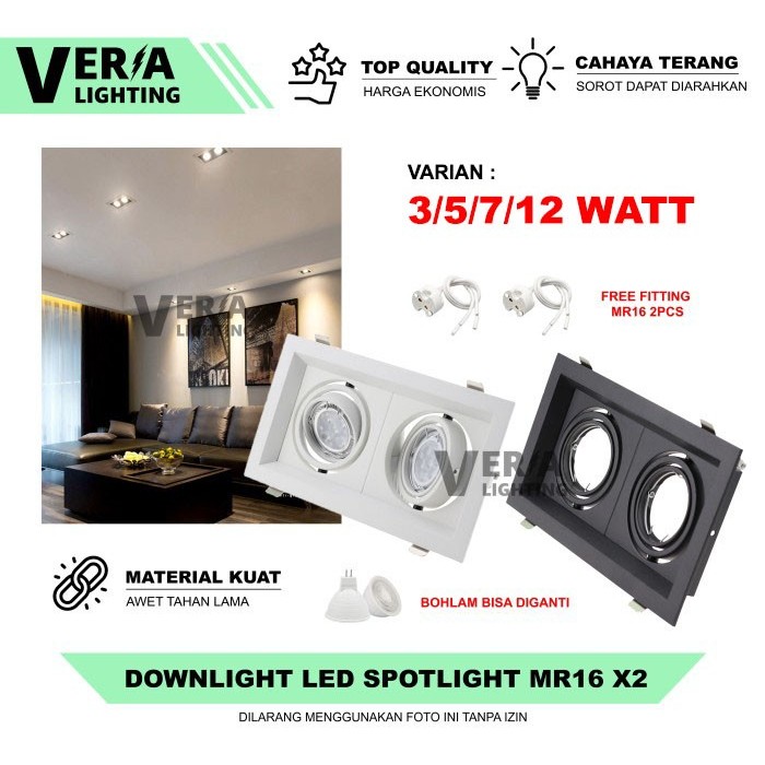 Jual Kap Lampu Sorot Spotlight Spot Downlight Kotak Double X 2 Mr16 | Shopee Indonesia