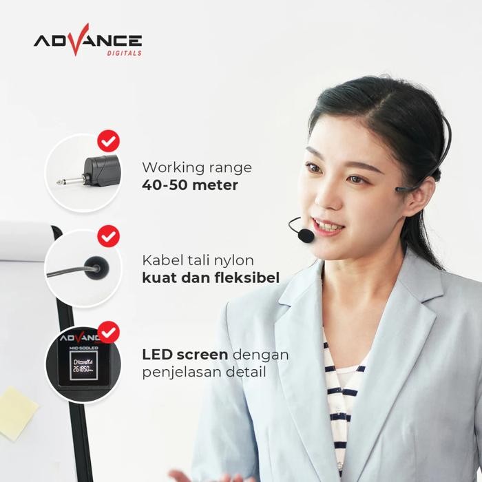 Jual Advance Mic-500 Led Mic Bando Wireless Mic Clip On / Microphone ...