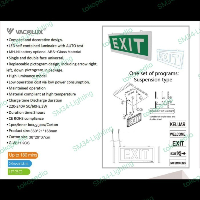 Jual BRG BARU Lampu EXIT GREEN Lampu Emergency EXIT Hijau ACR Neon Sign ...