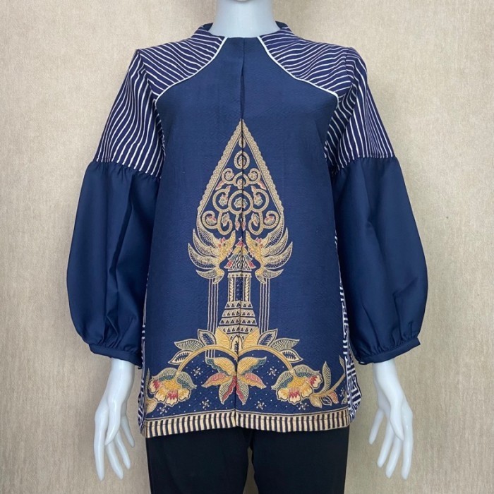 Jual Batik Wanita Wayang Navy Premium Kain Katun Doby Lapisan Furing ...