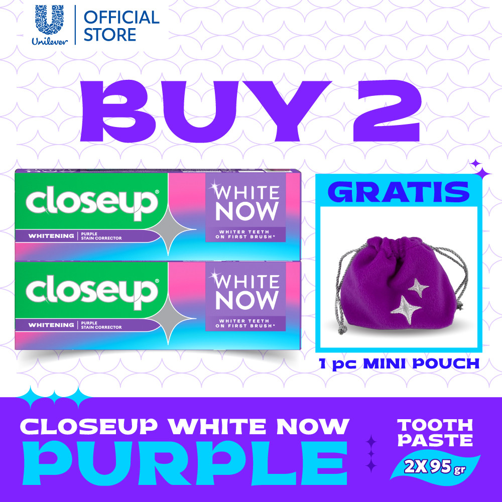 Jual Buy 2 Close Up White Now Purple 95g GET FREE Mini Pouch | Shopee ...