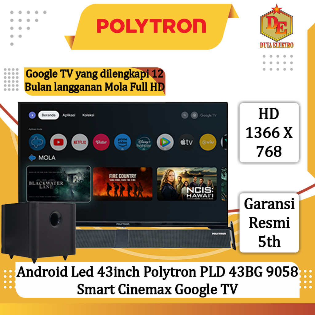 Jual Android Led 43inch Polytron PLD 43 BG 9058 Smart Cinemax Google TV ...
