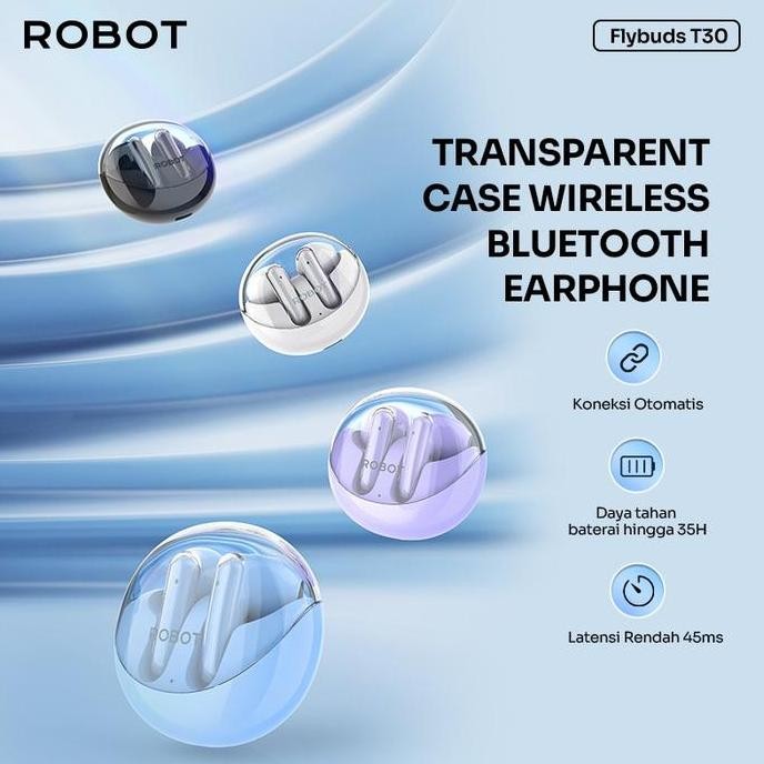 Jual ROBOT TWS WIRELESS EARPHONE FLYBUDS T30 WITH TRANSPARENT CASE ...