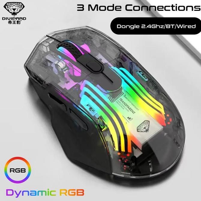 Jual Mouse Wireless + Bluetooth Gaming Transparan Rgb Divipard Q19 ...
