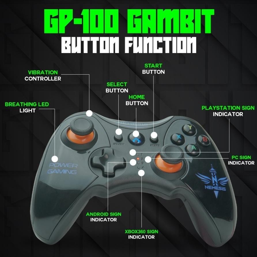 Jual Gamepad Nyk nemesis Wired for Pc Ps3/4 Android smart tv Gambit Gp-100 murah | Shopee Indonesia