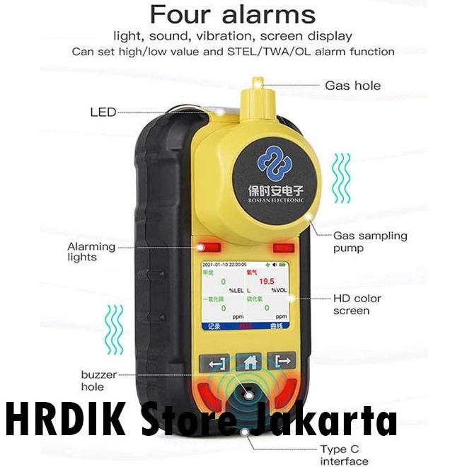 Jual Bosean Bh4M H2S Co O2 Lel Multi Gas Detector 4In1 Monitor Bh-4M ...