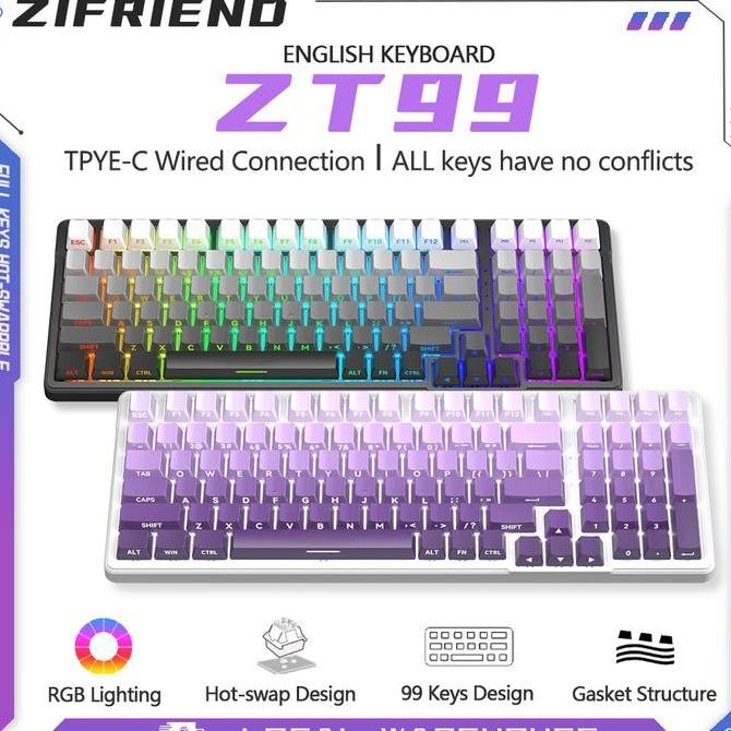 Jual ZIFRIEND ZT99 99 kunci Keyboard Mekanik Gradien Ukiran Samping RGB ...
