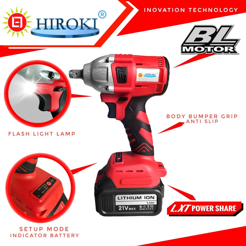 Jual HIROKI MESIN BOR CORDLESS BRUSHLESS IMPACT WRENCH AS 330NM 21 VOLT ...