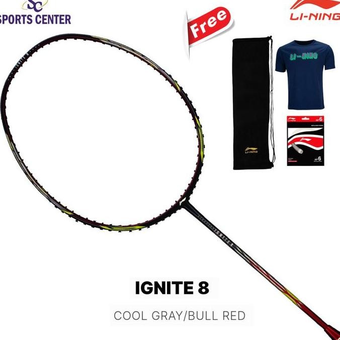 Jual Produk Baru!! New Full Set Raket Badminton Lining Ignite 8 Cool Gray / Bull Red | Shopee ...