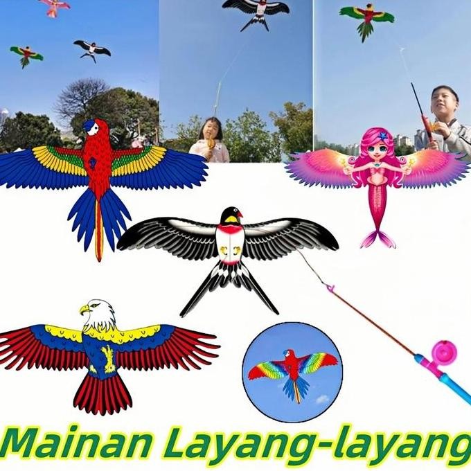 Jual 4 Jenis Layangan Karakter Satu Set Dengan Tongkat Joran Layang ...