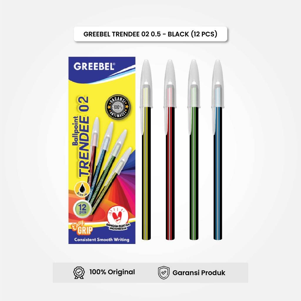 Jual BallPen Pena Pulpen Greebel Trendee 02 Hitam 0.5 1 Pack [ 12 PCS ...