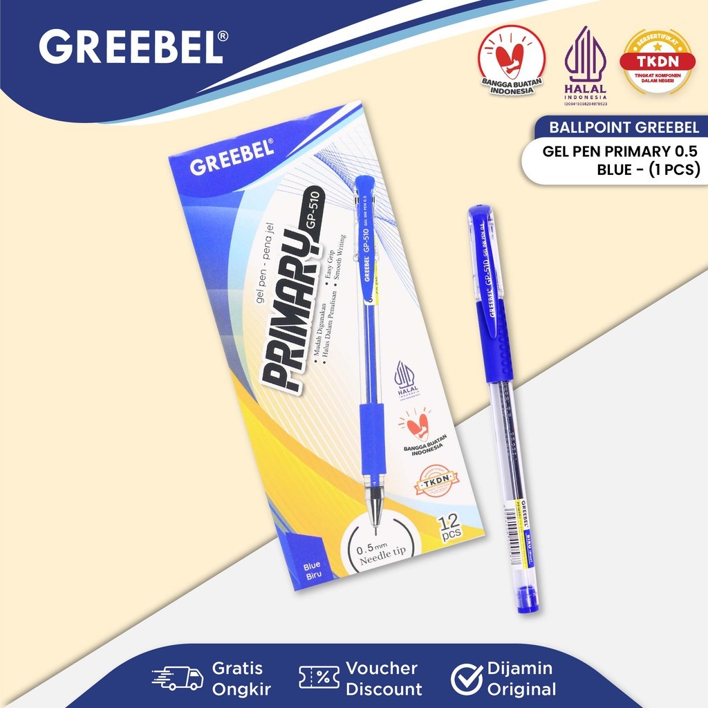 Jual GREEBEL PULPEN GEL / Pen Gel GP- 510 Primary 0.5 Biru(1PCS) / Ballpen Gel Ballpoint Bolpen ...