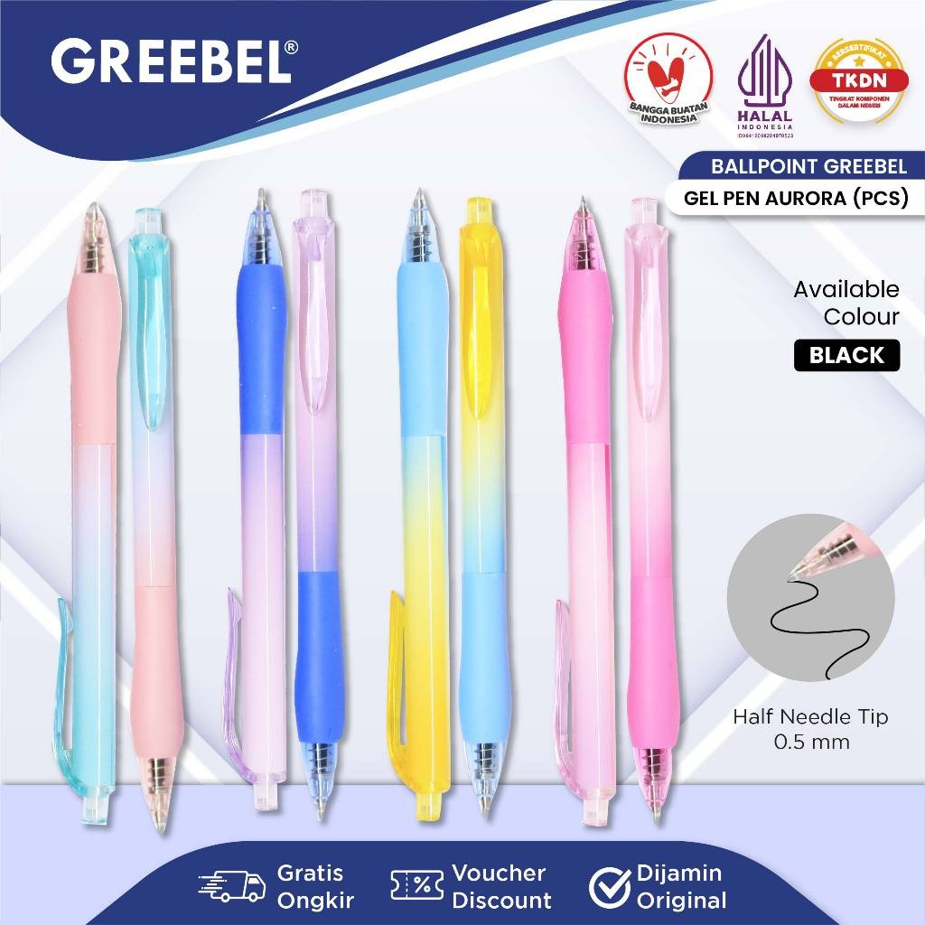 Jual GREEBEL PULPEN GEL / Gel Pen GP- 511 Aurora 0.5 Hitam (1PCS) / Ballpen Gel Ballpoint Bolpen ...