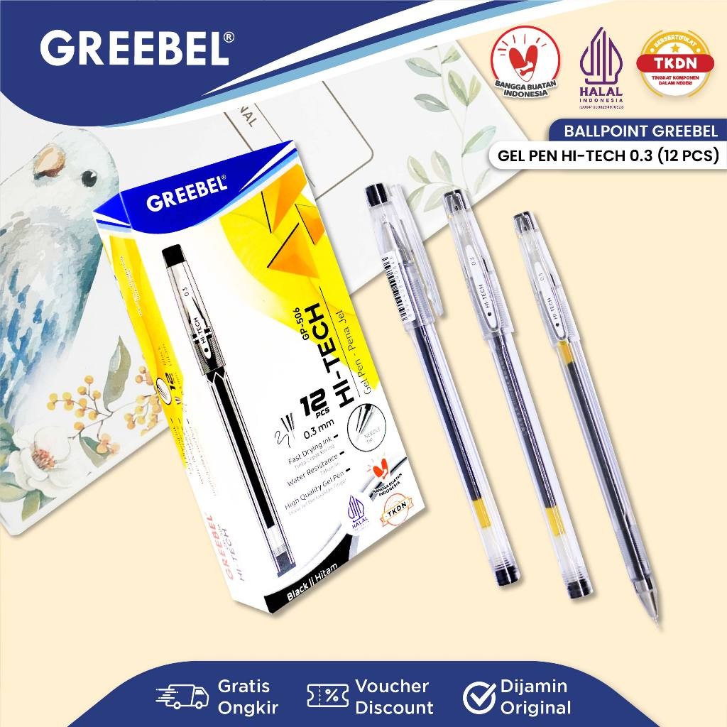 Jual GREEBEL Pulpen Gel / Gel Pen GP-506 Hi-Tech 0.3 / Bolpen Bolpoin Pena Gel | Shopee Indonesia