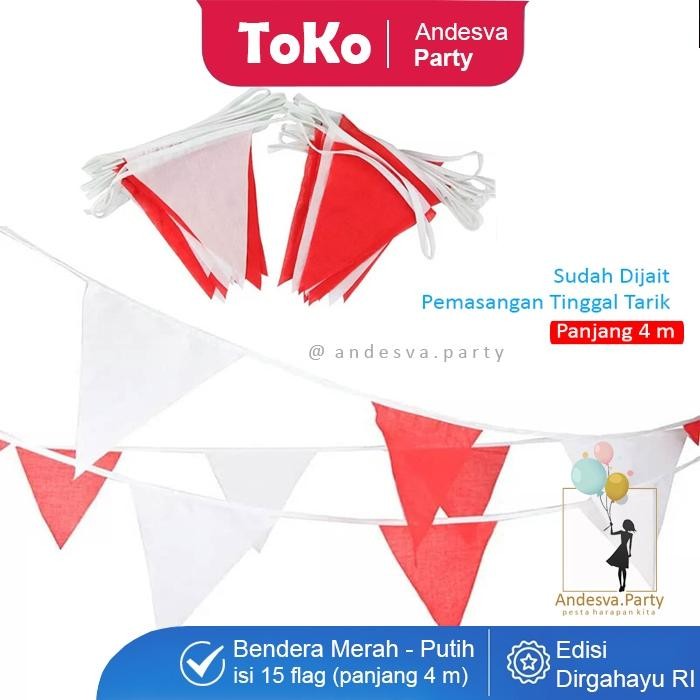 Jual bendera segitiga kain merah putih / bendera umbul umbul / bendera HUT RI / karnaval ...