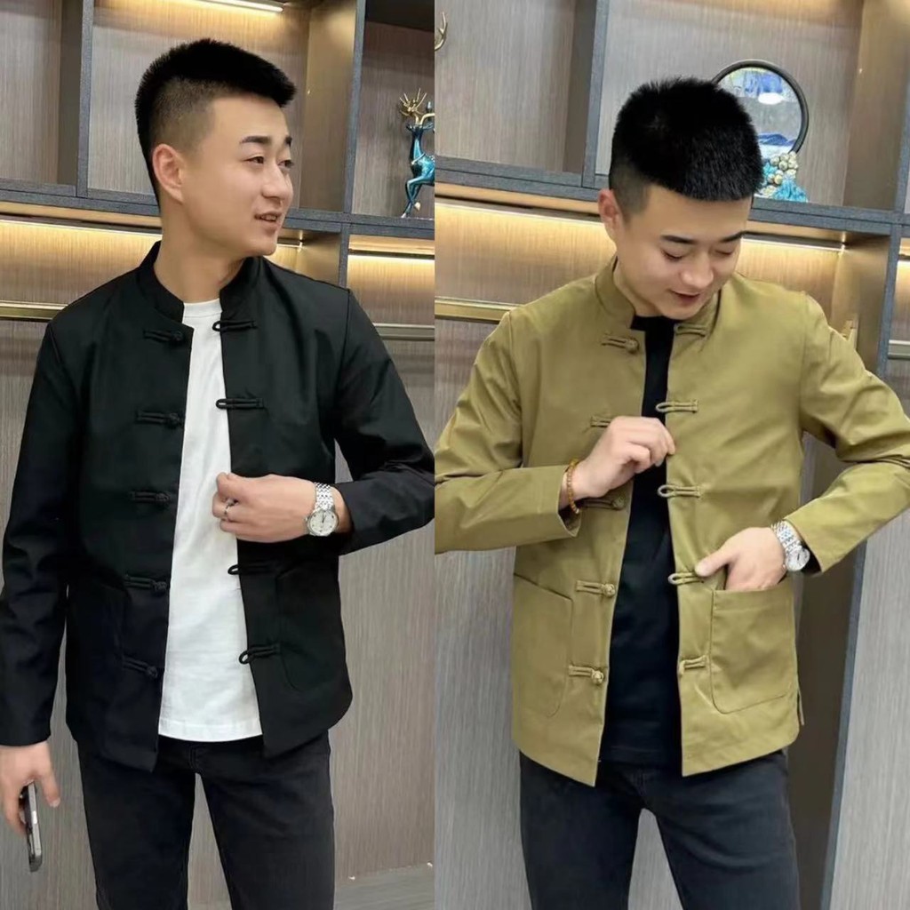 Jual Jaket Pria Gaya Cina Tang Suit Kerah Berdiri Kancing Retro Bergaya ...