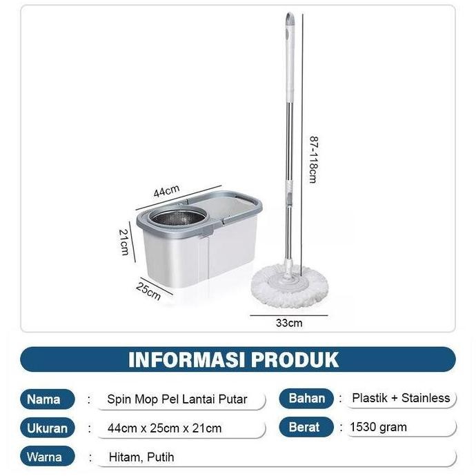 Jual 1 Set Spin Mop Stainless Kain Microfiber Alat Pel Lantai Super Mop ...