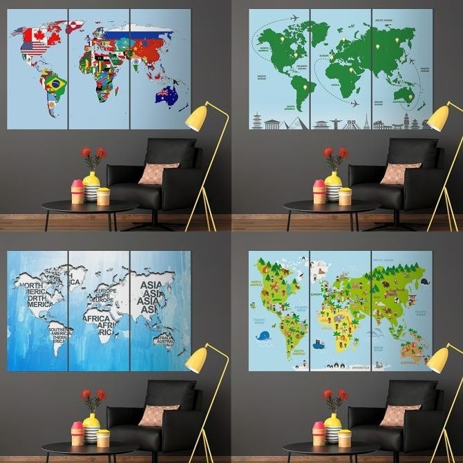 Jual (Expert) Hiasan Dinding Wall Decor Peta Dunia World Map Vintage ...