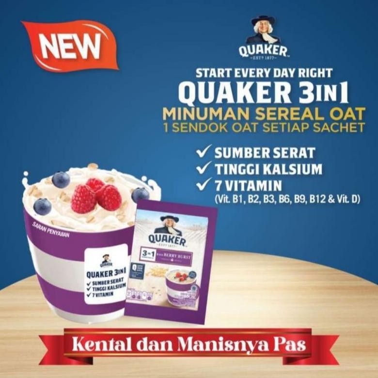 Jual Quaker 3in1 Rasa Berryburst 8 Sachet - Minuman Sereal Oats ...