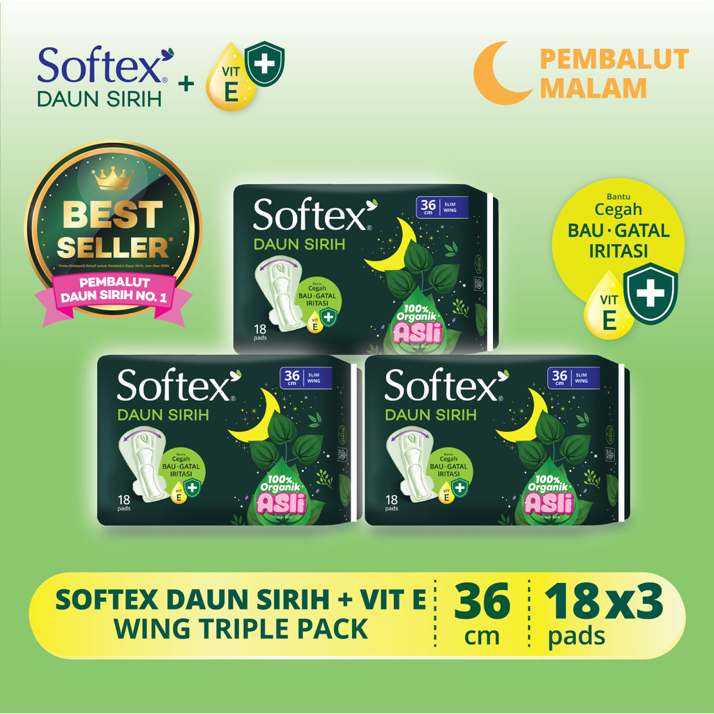 Jual Softex Daun Sirih + Vitamin E Jumbo Pack 36cm 18s x 3 Pack ...