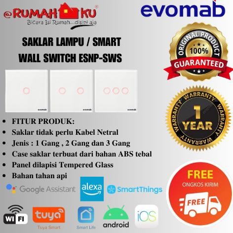 Jual Evomab Smart Wall Switch Saklar Lampu Touch Wireless WiFi ESNP-SWS PTH | Shopee Indonesia