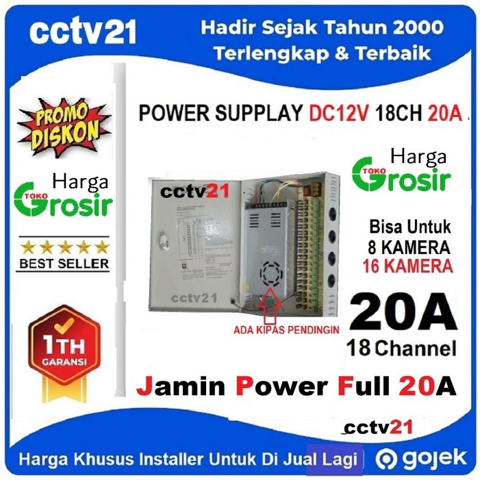 Jual POWER SUPPLY PANEL BOX 18 POT DC 12V 20 A FOR CCTV -LED-HARGA ...