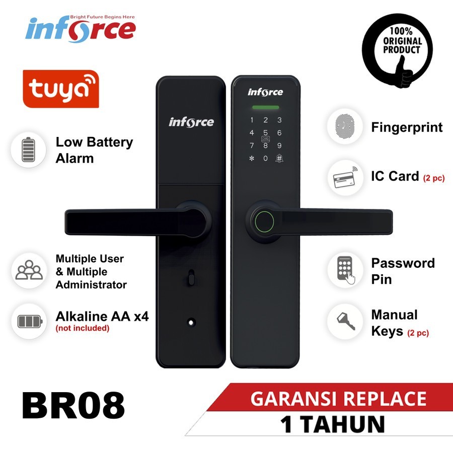 Jual Smart Door Lock Inforce BR08 Digital Lock Smart Home Kunci Pintu Door Handle WiFi Tuya ...