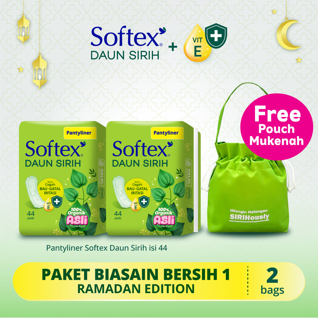 Jual Softex Biasain Bersih 1 Pantyliner Free Pouch Mukenah - Softex Pliner Daun Sirih 15cm 44s x ...