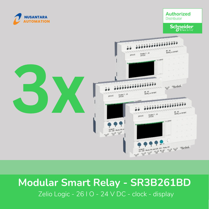 Jual Paket 3 Ea - Schneider Smart Relay Zelio Logic 26 I/O REL. 24VDC DISPL & CLK - SR3B261BD ...