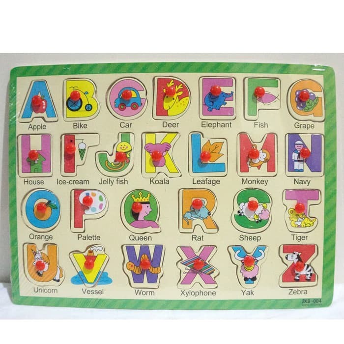 Jual Puzzle Kayu Huruf dan Gambar Knop - Mainan Edukatif Puzzle Abjad ...