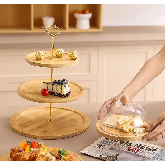 Jual [MS] Cake Tray Tiers Cupcake Stand Tempat Kue Tingkat Kayu Estetik ...