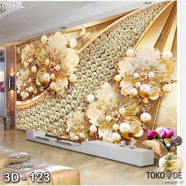 Jual WALLPAPER 3D CUSTOM FLOWER GOLD WALLPAPER DINDING MOTIF 3D FLOWER ...