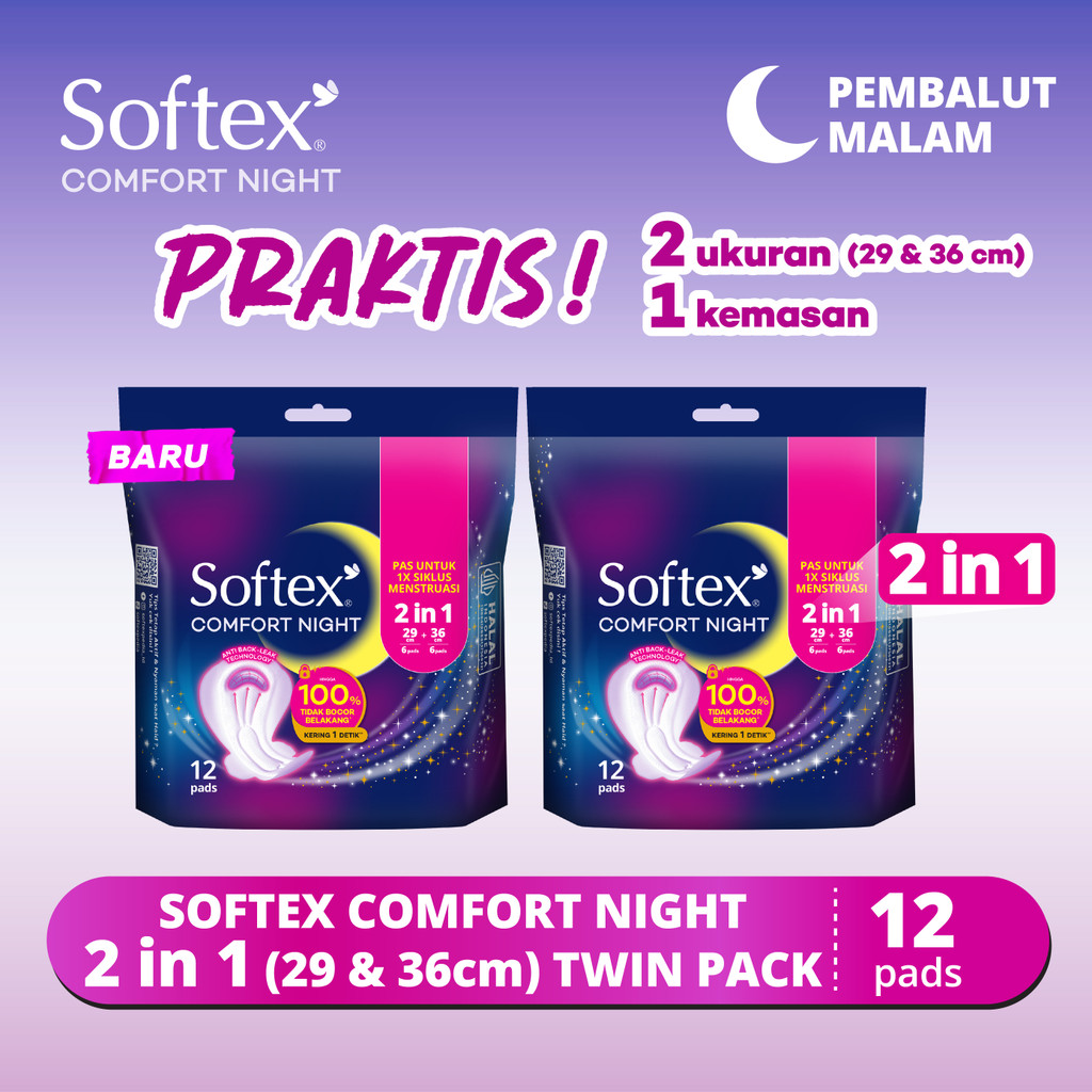 Jual Softex Comfort Night 2in1 12s x 2 Pack - Pembalut Malam - Spesial ...