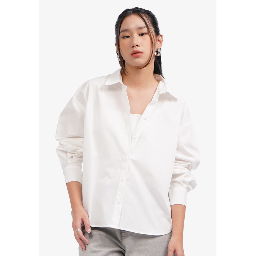 Jual COLORBOX Split Tie Back Long Sleeve Shirt Off White | Shopee Indonesia
