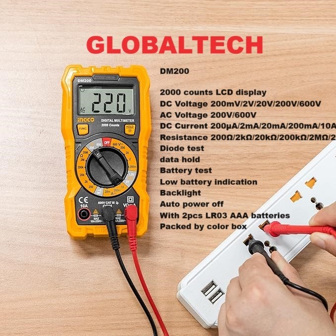 Jual INGCO DM200 DIGITAL MULTIMETER MULTITESTER 600V INGCO | Shopee ...
