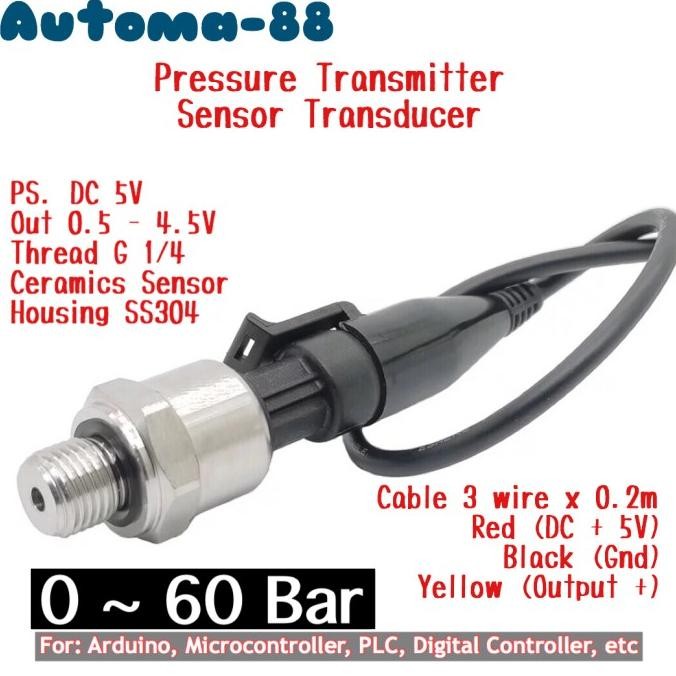 Jual Pressure Transducer Transmitter Sensor Arduino 0-60Bar 5Vdc 60 Bar ...