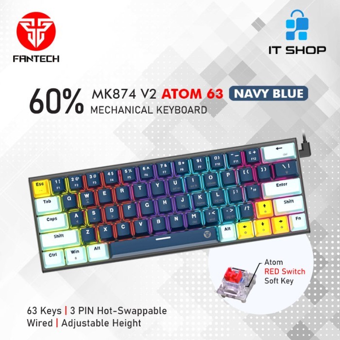 Jual Fantech MK874 V2 ATOM 63 60% RGB Mechanical Keyboard NAVY Blue ...