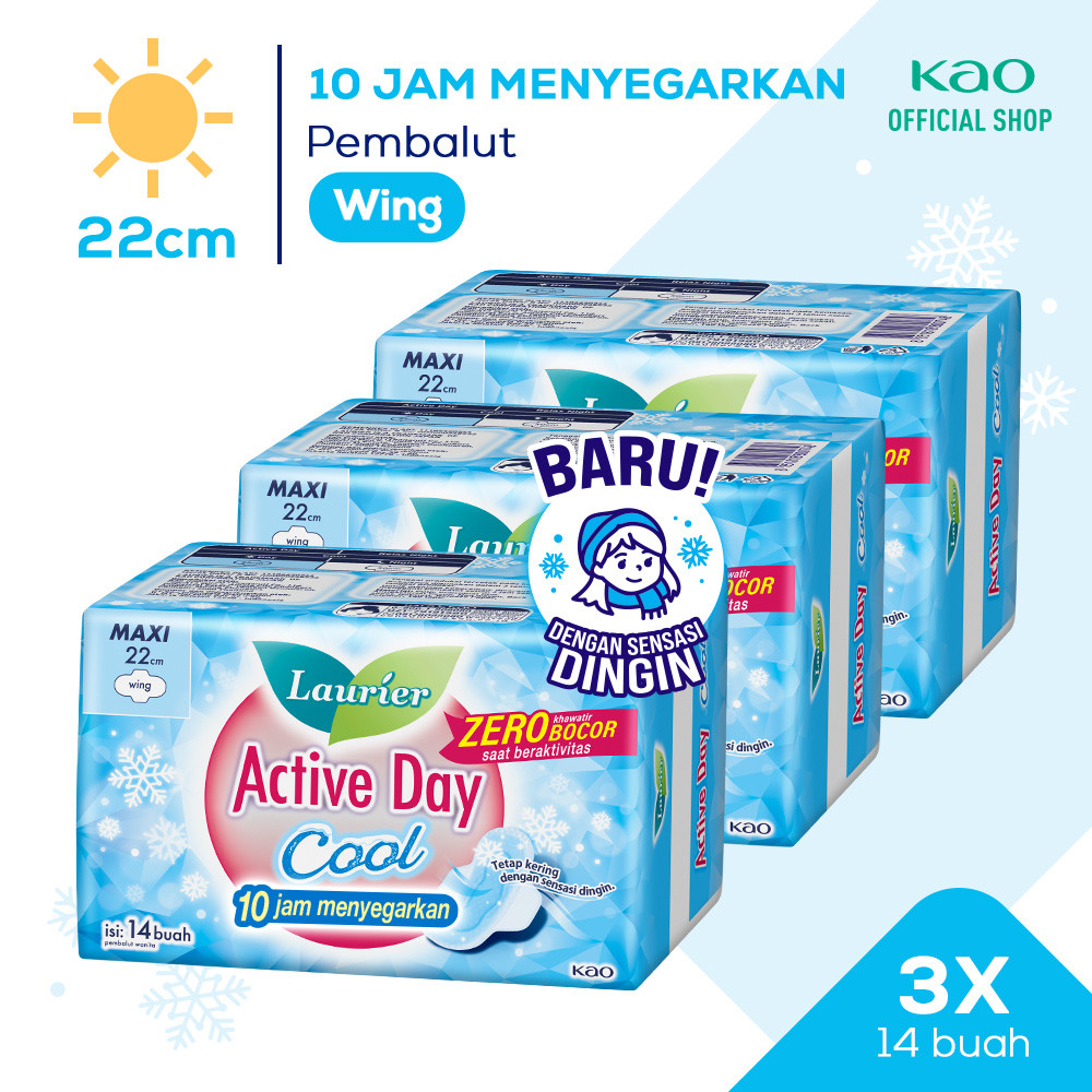 Jual Laurier Active Day Cool Maxi Wing 22cm 14 pads Triplepack | Shopee ...