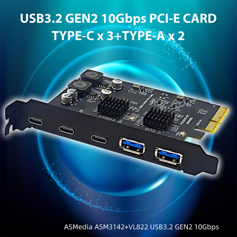 Jual DAMO NEW PCI Express X4 to 3 Port Type C + 2 Port USB3.2 Gen2 ...