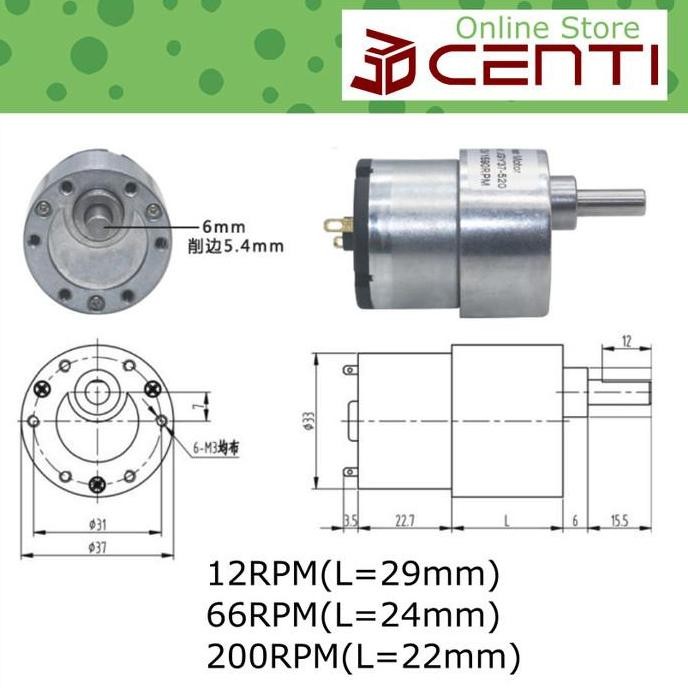Jual Electric Dc Gearbox Motor High Torque Jgb37 520 12V 12Rpm 66Rpm 200Rpm Original Dan ...