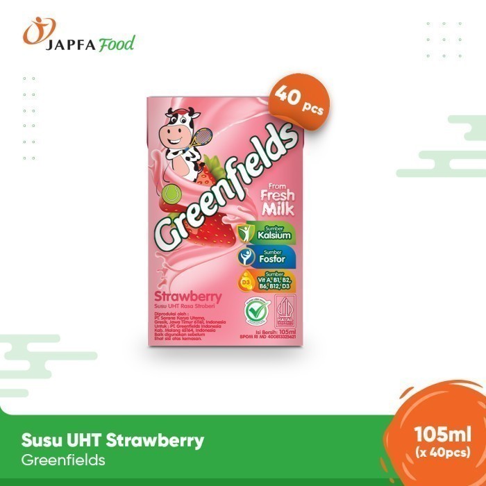 Jual Greenfields Susu UHT Strawberry 105 ml - isi 40 pcs - 100% Fresh Milk dari Greenfields Farm ...