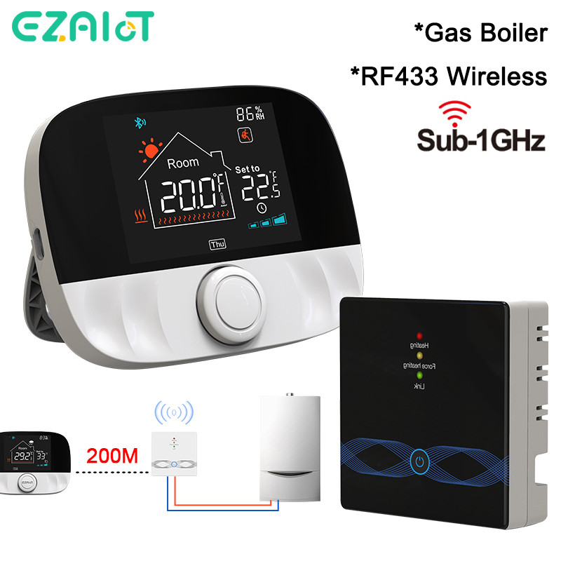 Jual BHS Gas Boiler Wireless Thermostat RF433 Room Temperature Controller Programmable Floor ...