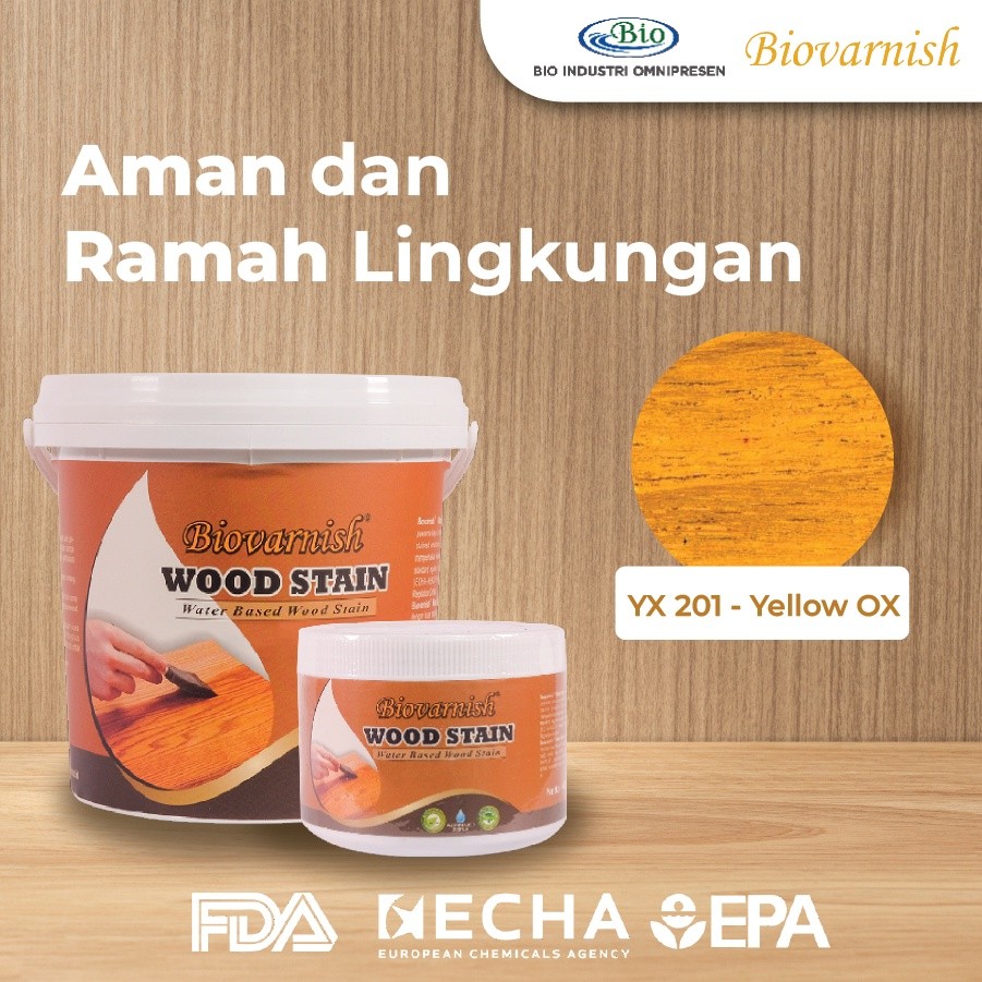 Jual Cat Kayu Water Based Bio Varnish Wood Stain Yellow Ox 1kg | Shopee ...