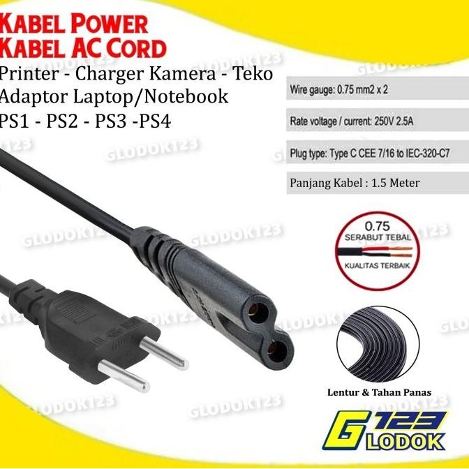 Jual Kabel AC Cord Angka 8 220V Adaptor Power Supply Colokan Listrik 2 ...