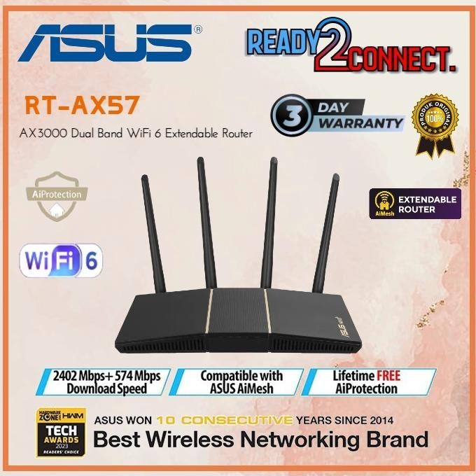 Jual Asus Rt-Ax57 Ax3000 Dual Band Wifi 6 Extendable Router Tersedia ...