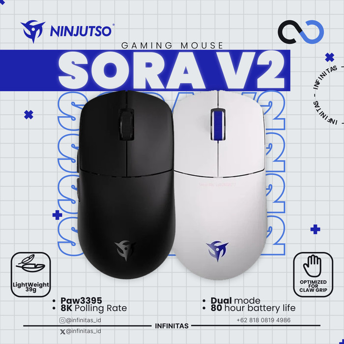 Jual Ninjutso Sora V2 Wireless Super Light Gaming Mouse Unit Baru ...
