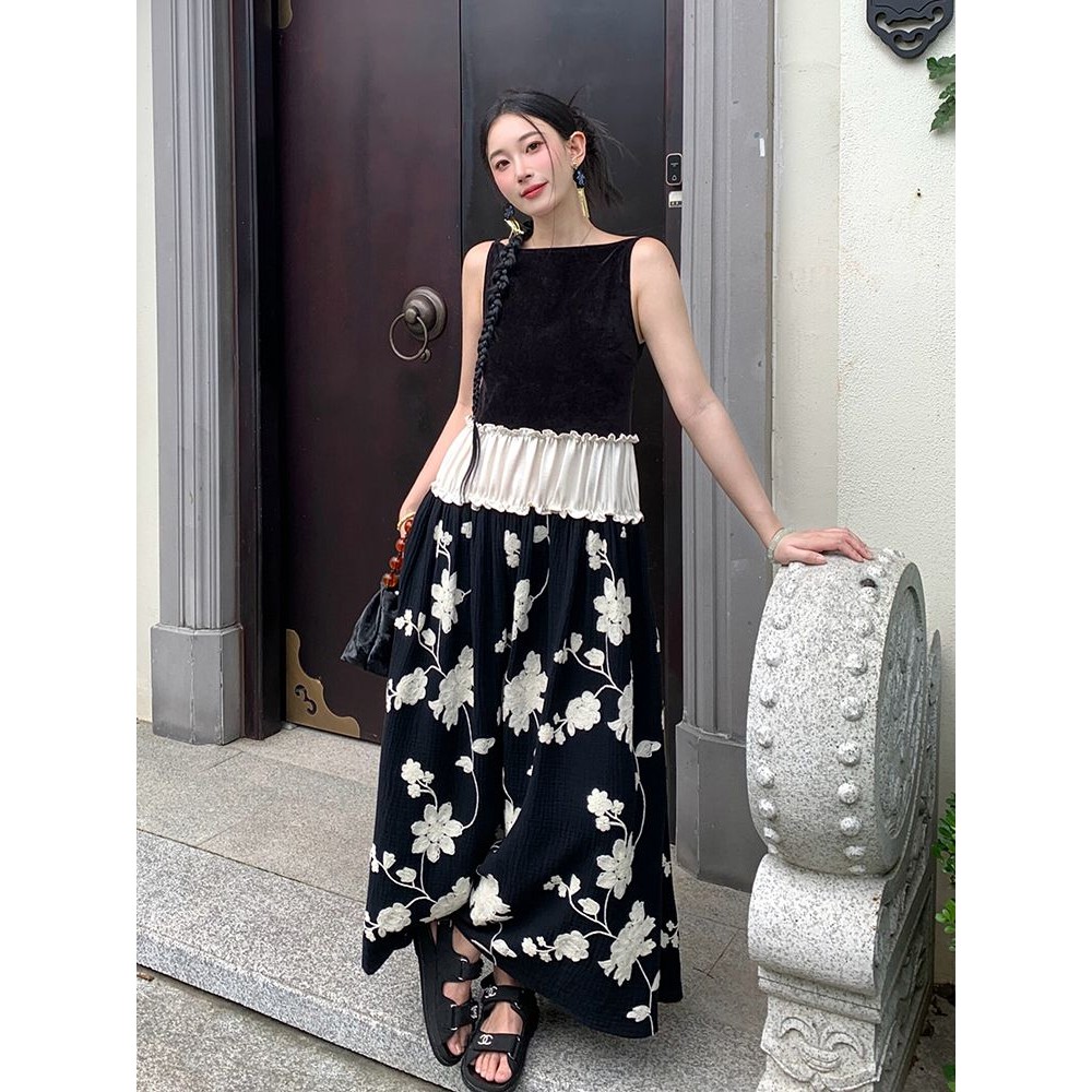 Jual Gaun Flared Off-Shoulder Gaya Nasional Baru dengan Blok Warna ...