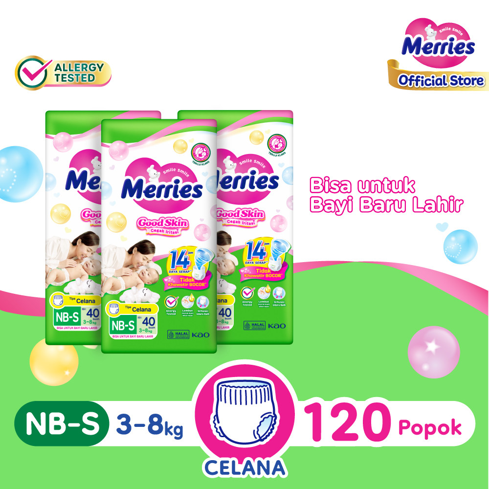 Jual Merries Pants Good Skin Popok Bayi NB-S (3- 8kg) Isi 40 Buah Triple Pack | Shopee Indonesia