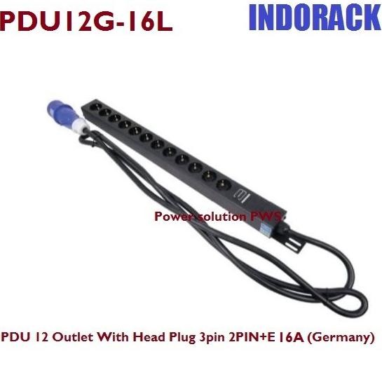 Jual PDU12G/E-16L PDU 12 Outlet With Head Plug 3pin 2P+E 16A Indorack ...